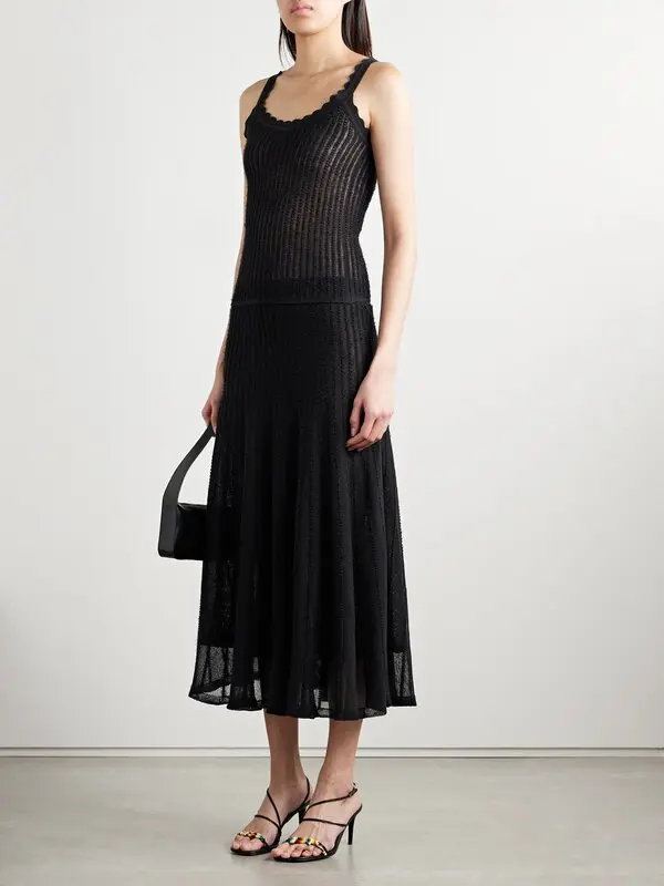 Khaite Ennio Scalloped Pointelle-knit Tank - Black