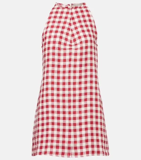 Asceno Antiqua Gingham Linen Minidress - Red