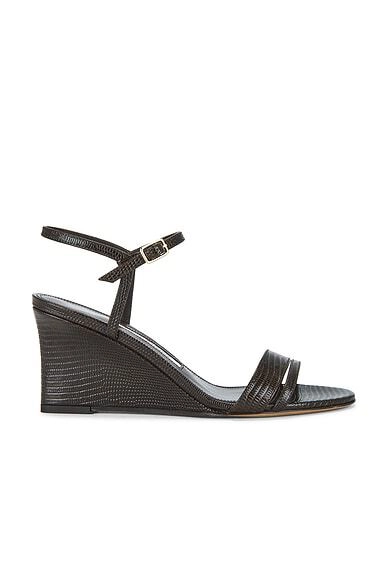 EMME PARSONS Simple Wedge Sandals - Espresso Embossed Lizard