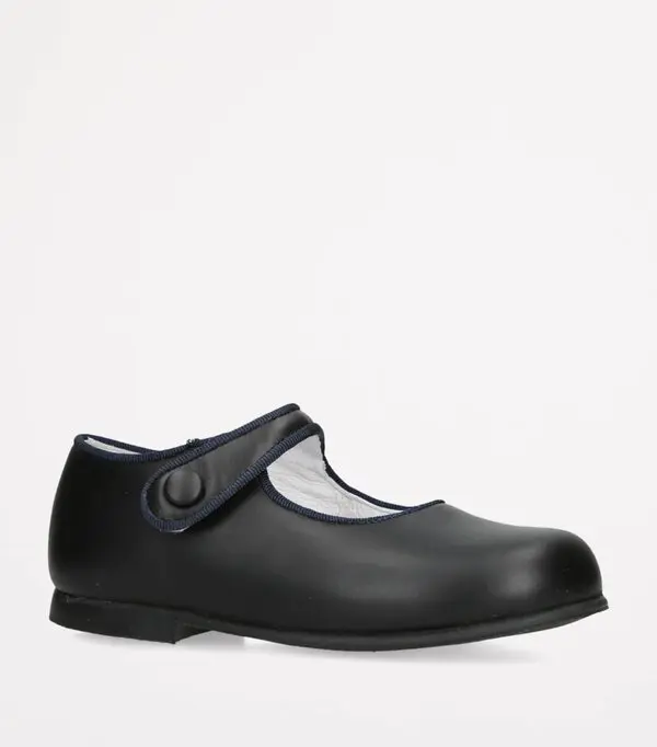 PAPOUELLI Leather Catalina Mary Janes With Velcro Fastening - Navy