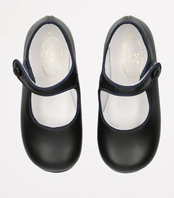 PAPOUELLI Leather Catalina Mary Janes With Velcro Fastening - Navy