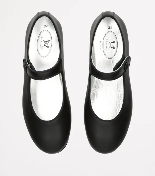 PAPOUELLI Leather Angelica Mary Jane Shoes - Navy