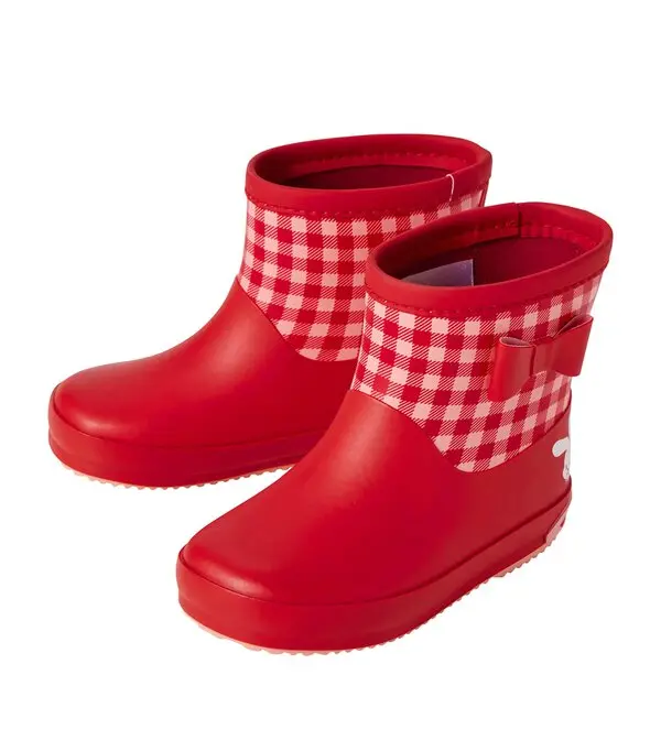 MIKI HOUSE Rubber Rain Boots With Checked Panelling And Bow Detailing