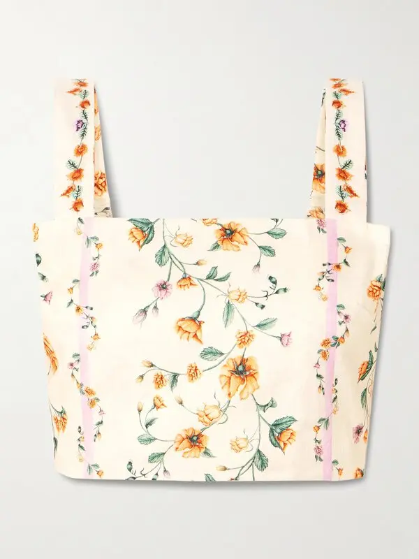 Agua Bendita Luciana Chinesis Floral-print Linen Top - Neutrals