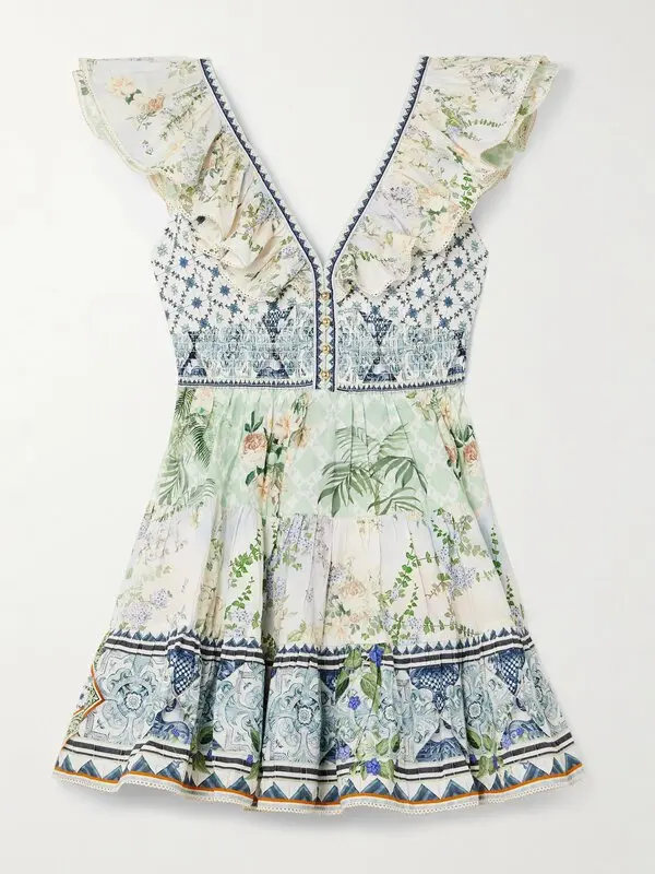 Camilla Ruffled Printed Organic Cotton Mini Dress