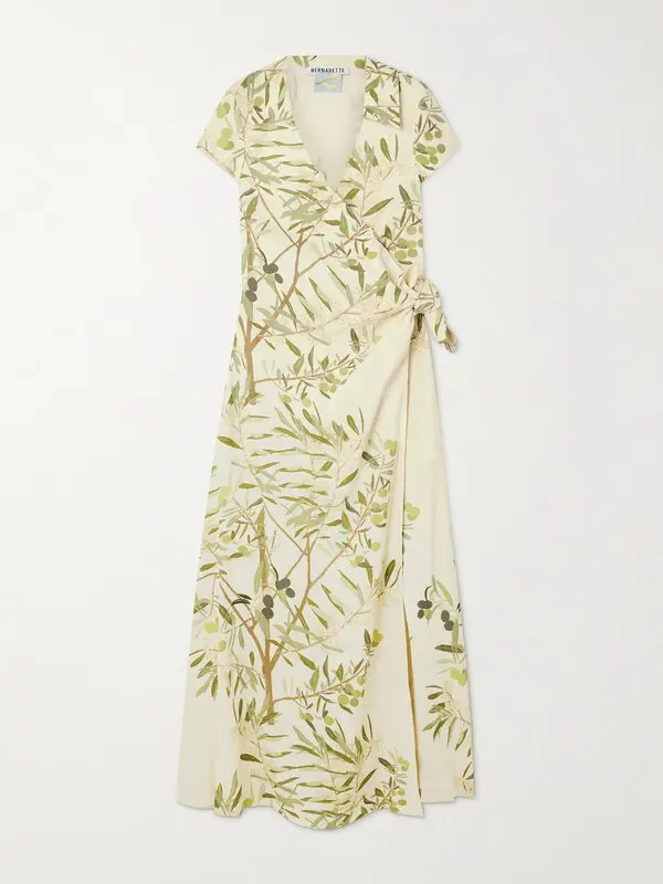 Bernadette Mara Printed Linen-blend Midi Wrap Dress - Neutrals