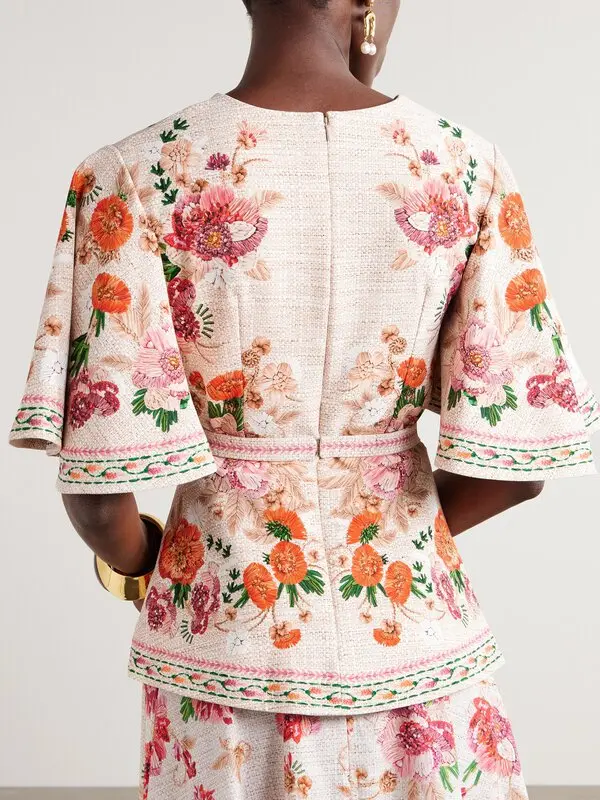 MARY KATRANTZOU Printed Jersey Blouse With Plunge Neckline And Voluminous Sleeves