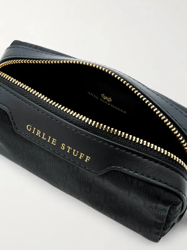 ANYA HINDMARCH Girlie Stuff Leather-trimmed Jacquard Cosmetics Case - Black