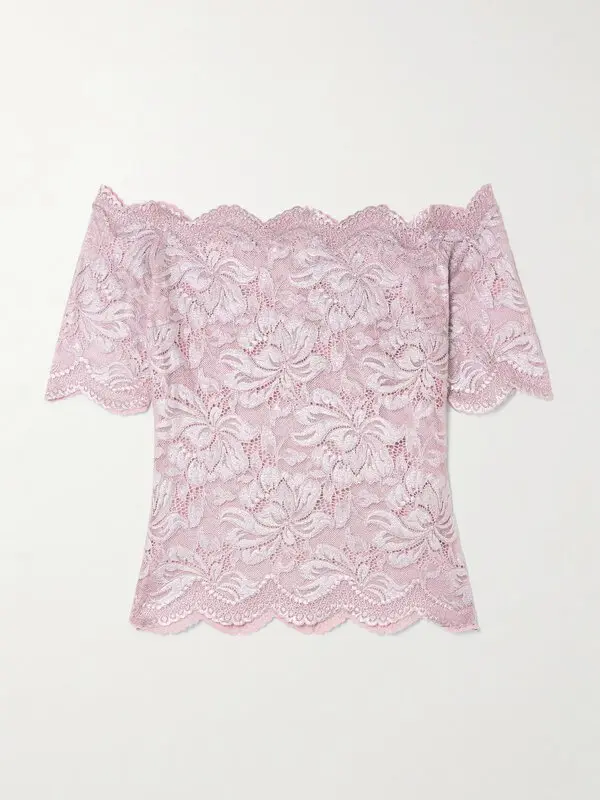 Rabanne Off-the-shoulder Metallic Lace Top - Pink