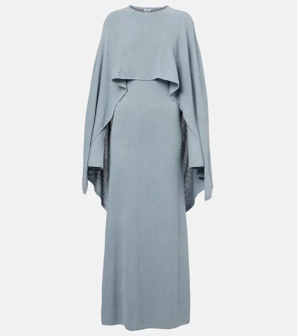 TOTEME Silk Boucle Cape Effect Maxi Dress - Blue