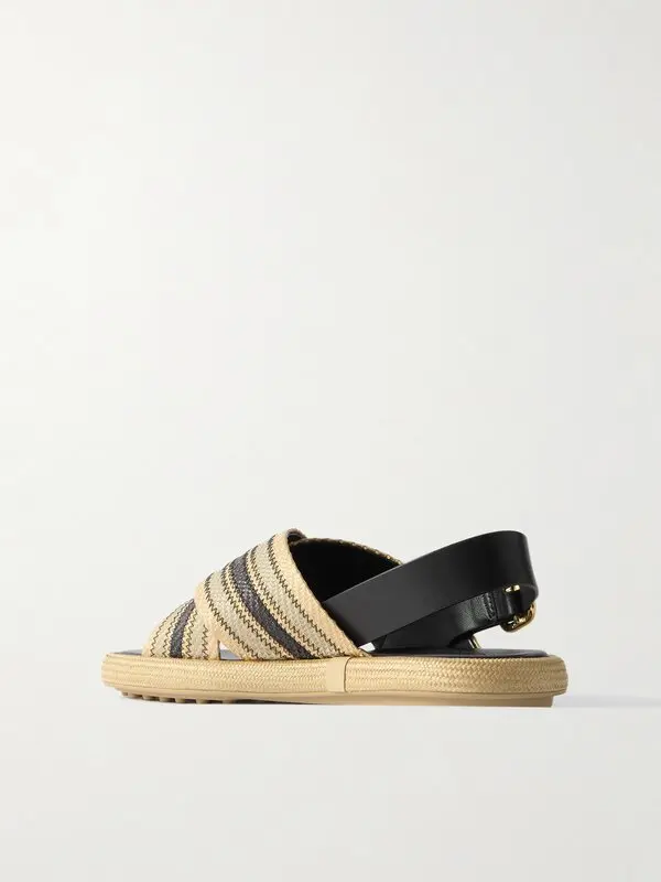TOD'S Striped Raffia And Leather Slingback Sandals