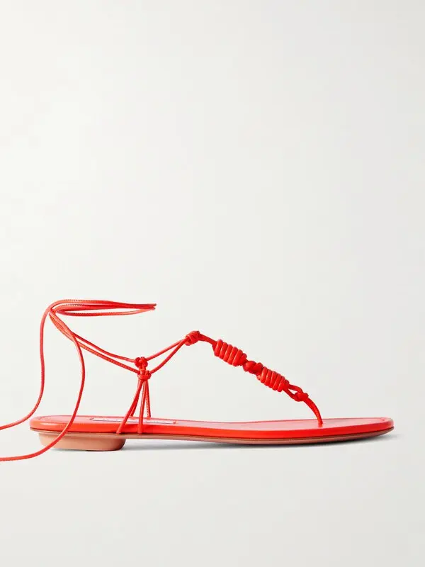 AQUAZZURA Oaxaca Knotted Leather Sandals - Red