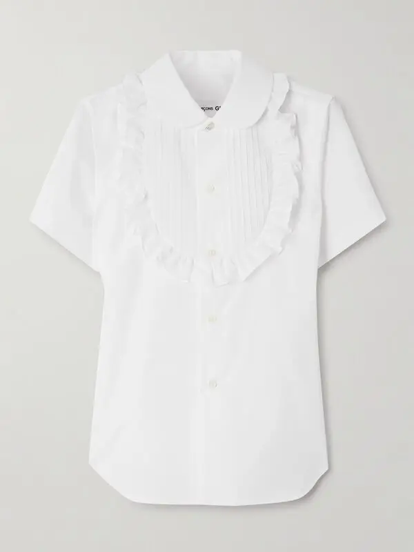 Comme Des Garçons Pleated Ruffled Cotton-poplin Shirt
