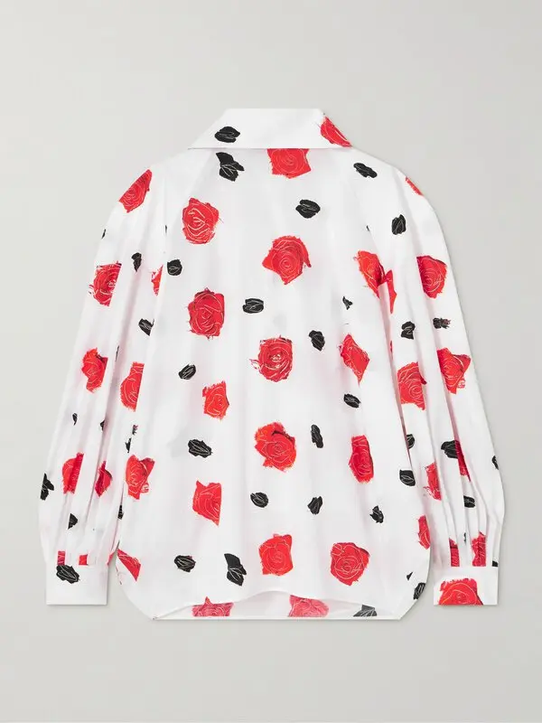 Marni Oversized Poplin Rose Print Blouse - White