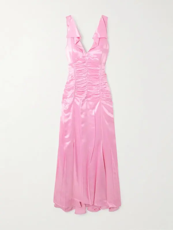 JIL SANDER Open-back Ruched Pleated Satin Gown
