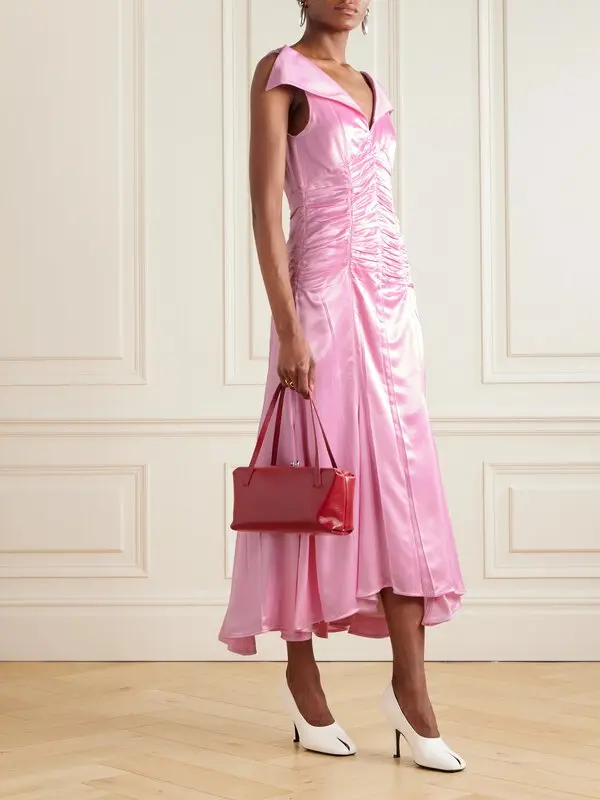 JIL SANDER Open-back Ruched Pleated Satin Gown