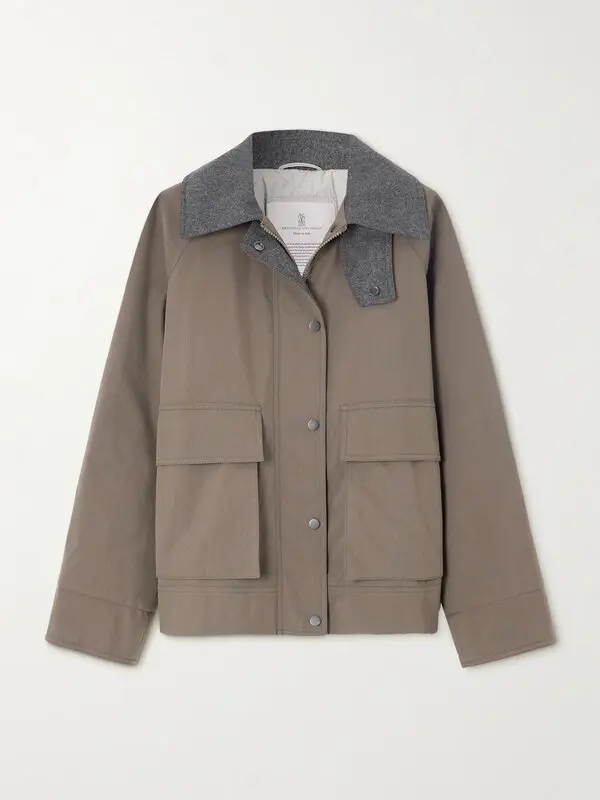 Brunello Cucinelli Bead-embellished Wool Felt-trimmed Padded Cotton-blend Jacket