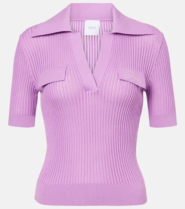 PATOU Ribbed-knit Cotton Polo Shirt - Purple