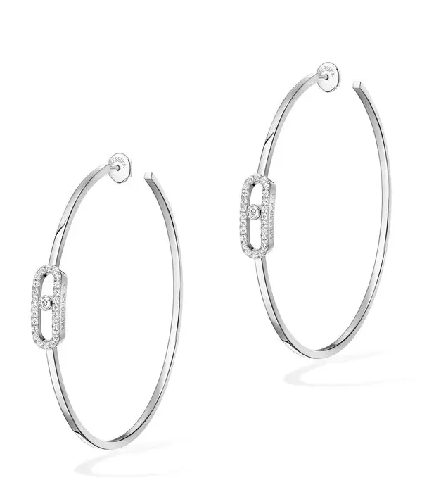 Messika Move Uno White Gold And Diamond Hoop Earrings - Silver