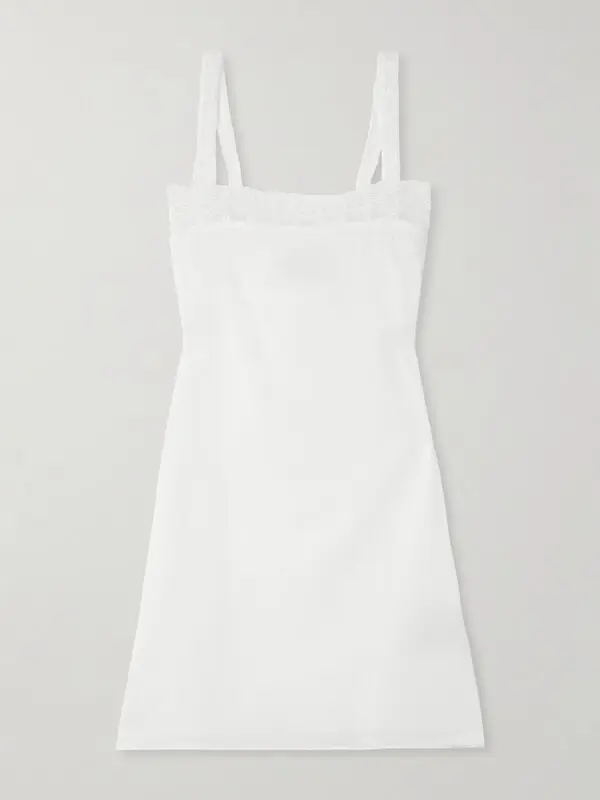 Faithfull The Brand Lace-trimmed Cotton-poplin Mini Dress - Neutrals
