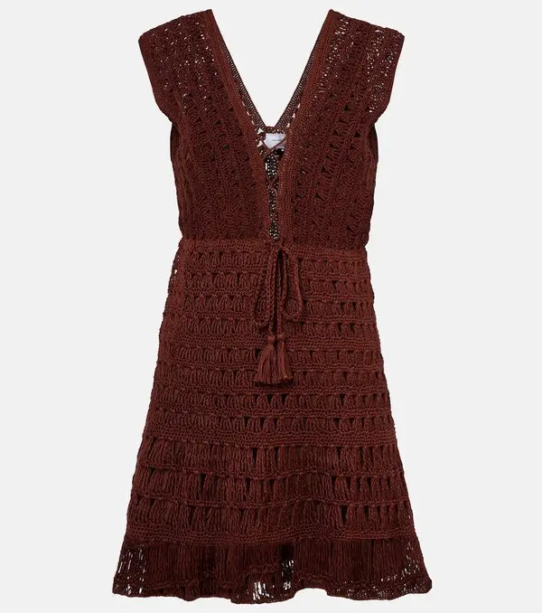 Anna Kosturova Jennifer Crochet Cotton Minidress - Brown