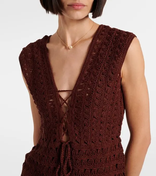 Anna Kosturova Jennifer Crochet Cotton Minidress - Brown