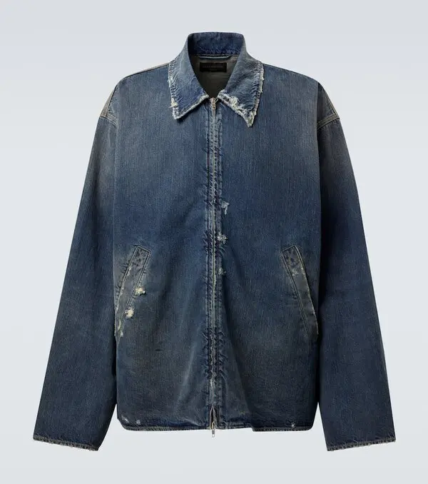 Balenciaga Distressed Denim Jacket - Blue