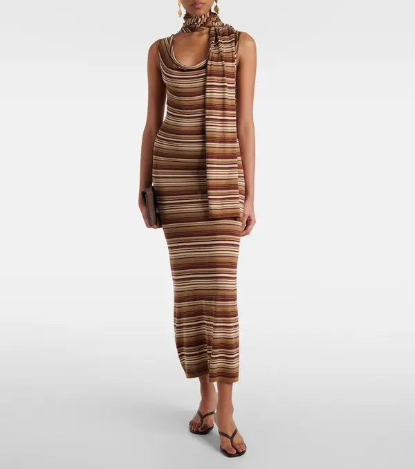 AYA MUSE Striped Silk-blend Midi Dress