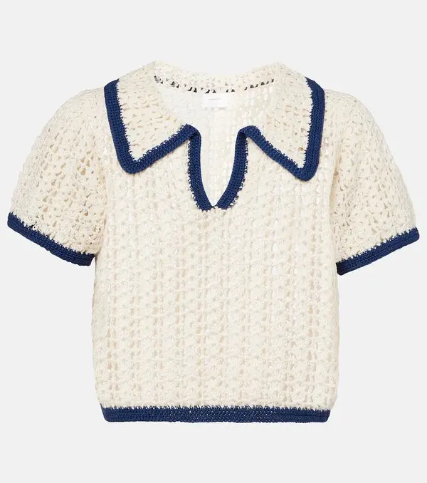 Anna Kosturova Coastal Crochet Polo Shirt - Blue