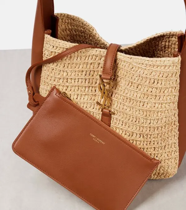 Saint Laurent Le 5 A 7 Small Raffia Shoulder Bag - Neutrals
