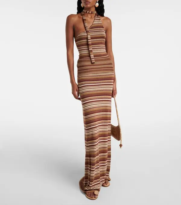 AYA MUSE Knitted Striped Silk-blend Maxi Skirt