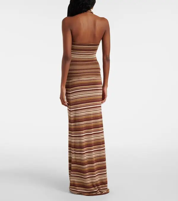 AYA MUSE Knitted Striped Silk-blend Maxi Skirt