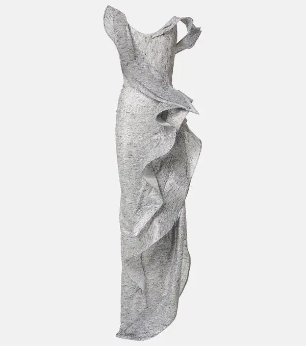Maticevski Satellite Wave Ruffled Gown - Silver