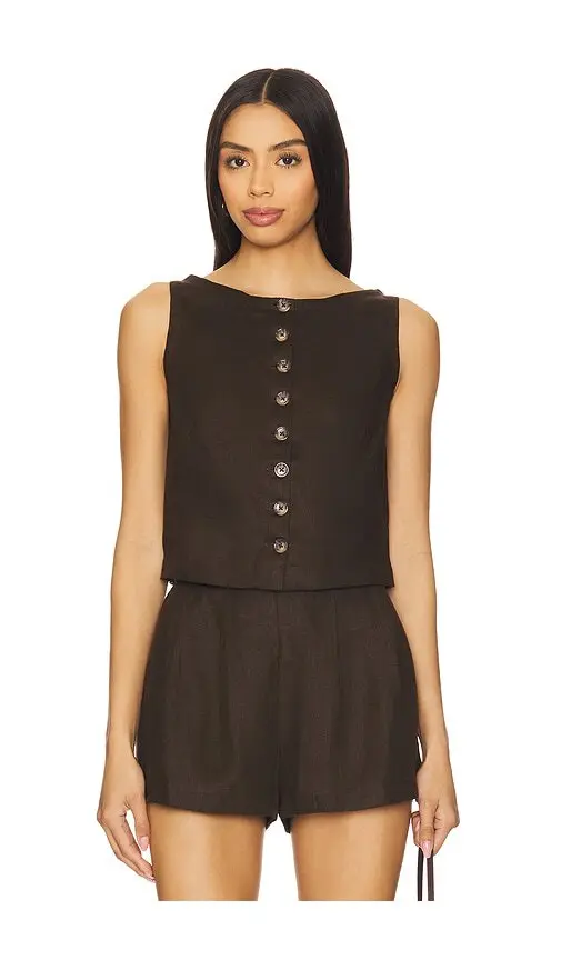Faithfull The Brand Elia Linen Cropped Top - Chocolate