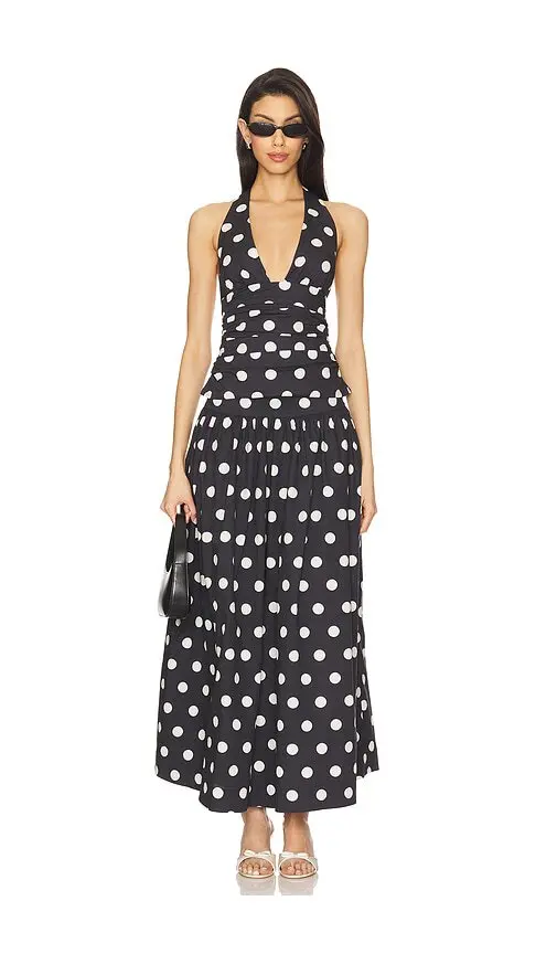 LOVERS AND FRIENDS Polka Dot Halter Neck Top With Ruched Sides - Black