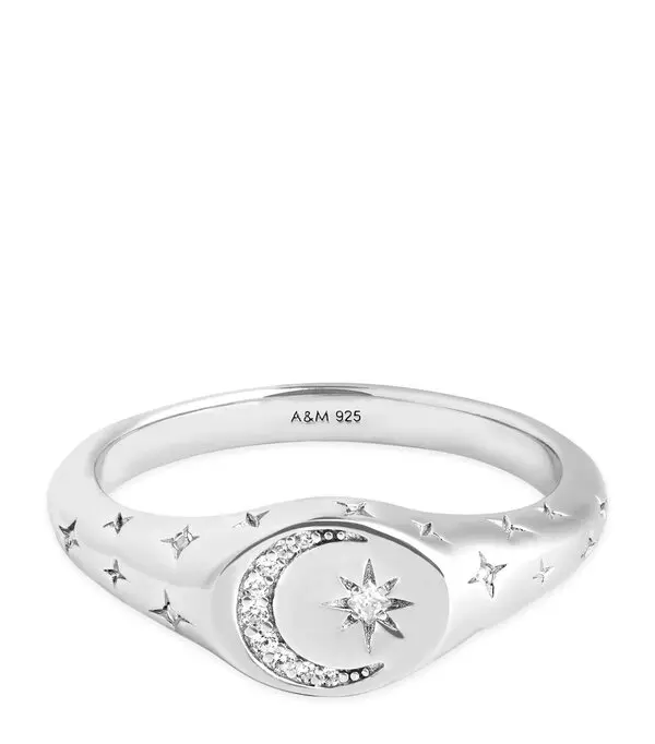 ASTRID & MIYU Rhodium-plated Sterling And Cubic Zirconia Cosmic Crystal Signet Ring - Silver