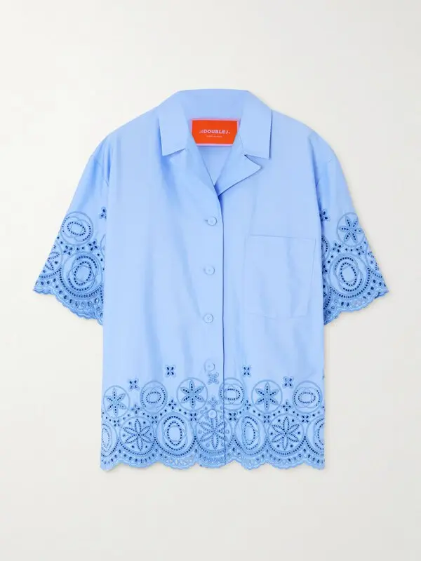 La DoubleJ Scalloped Broderie Anglaise Cotton-blend Shirt - Blue