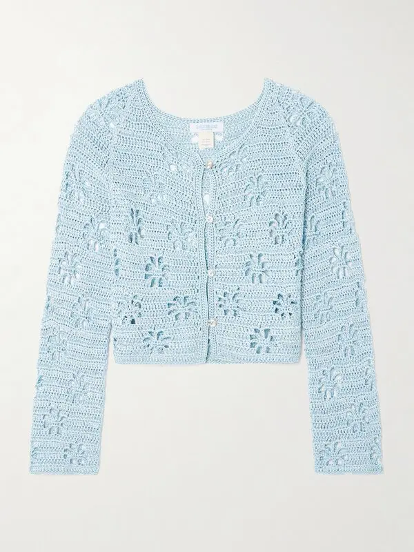 Calle Del Mar Crocheted Floral Cardigan - Blue
