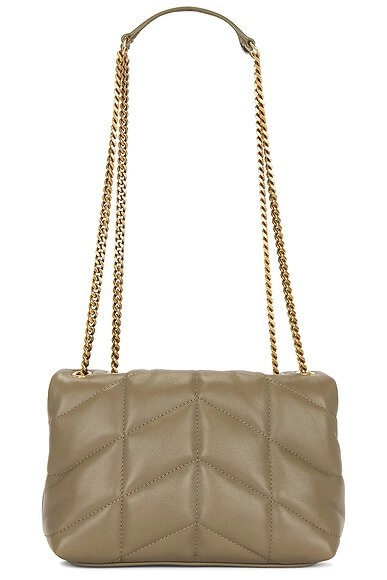 Saint Laurent Mini Puffer Bag With Gold-tone Cassandre Logo - Strong Moss