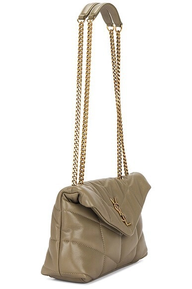 Saint Laurent Mini Puffer Bag With Gold-tone Cassandre Logo - Strong Moss
