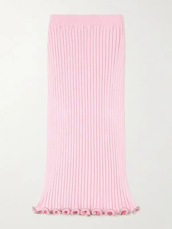 JIL SANDER Ribbed-knit Midi Skirt With Embellished Hem