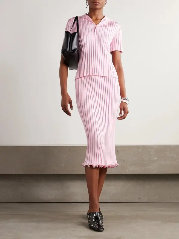 JIL SANDER Ribbed-knit Midi Skirt With Embellished Hem