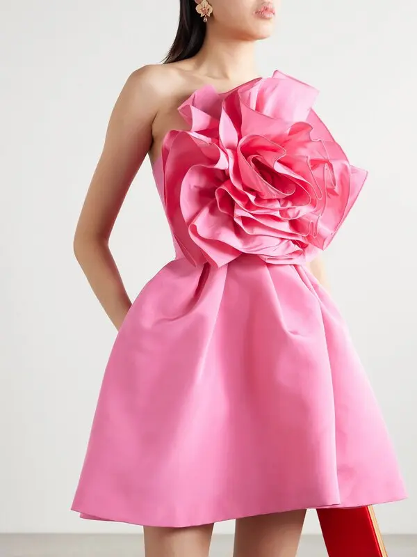 Carolina Herrera Strapless Appliquéd Silk-faille Mini Dress