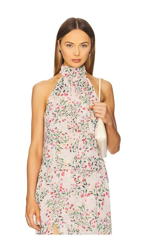 Misa Halterneck Keyhole Floral Challis Top