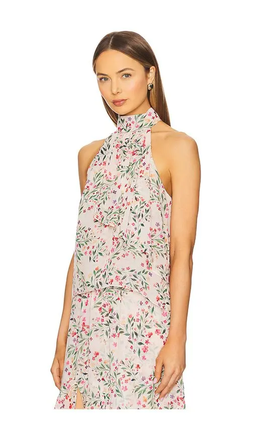 Misa Halterneck Keyhole Floral Challis Top