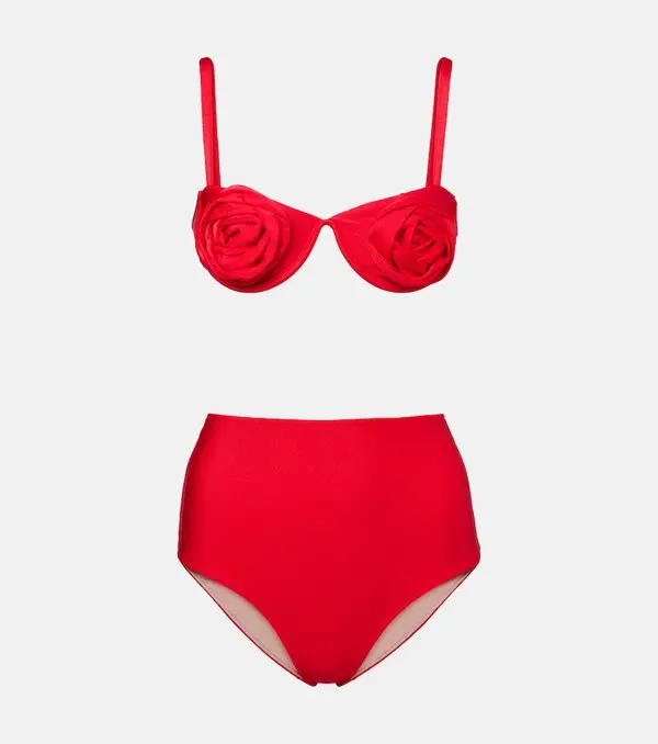 ADRIANA DEGREAS Floral Appliqué Bikini - Red