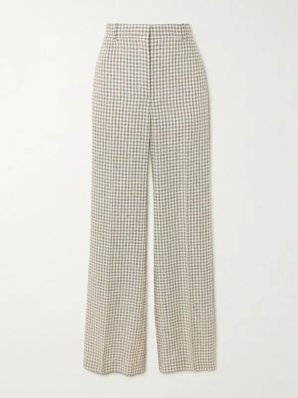 Theory Checked Linen-blend Wide-leg Trousers
