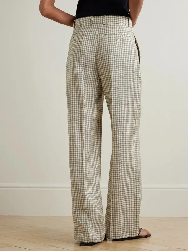Theory Checked Linen-blend Wide-leg Trousers