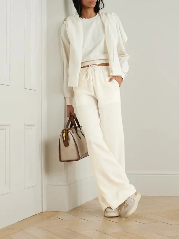 Eterne Brody Embellished Cotton-gauze Straight-leg Trousers - Neutrals