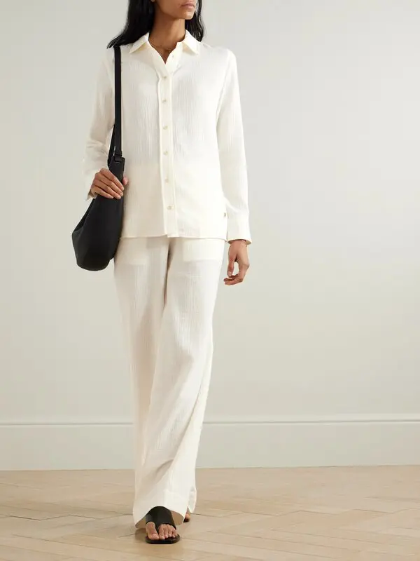 Eterne Constance Embellished Cotton-gauze Shirt - Neutrals